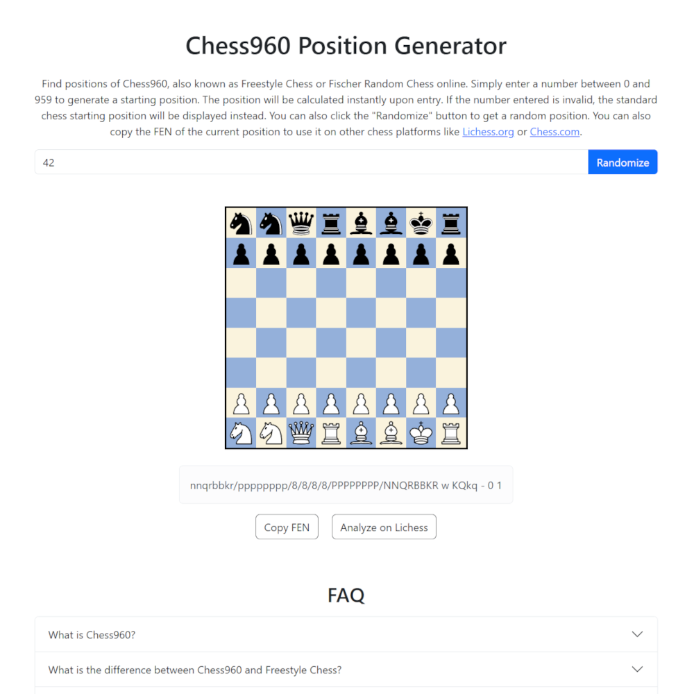 Chess960 | Freestyle Chess | Position Generator | Generate Random Chess ...